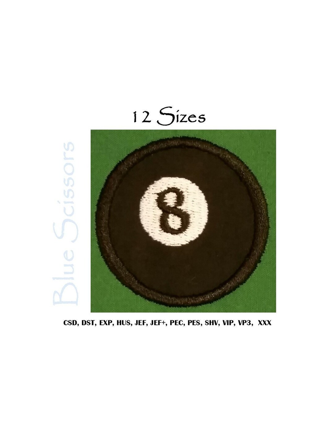 8 Ball Applique Embroidery Design, Eight Ball Embroidery Design, 8 Ball ...