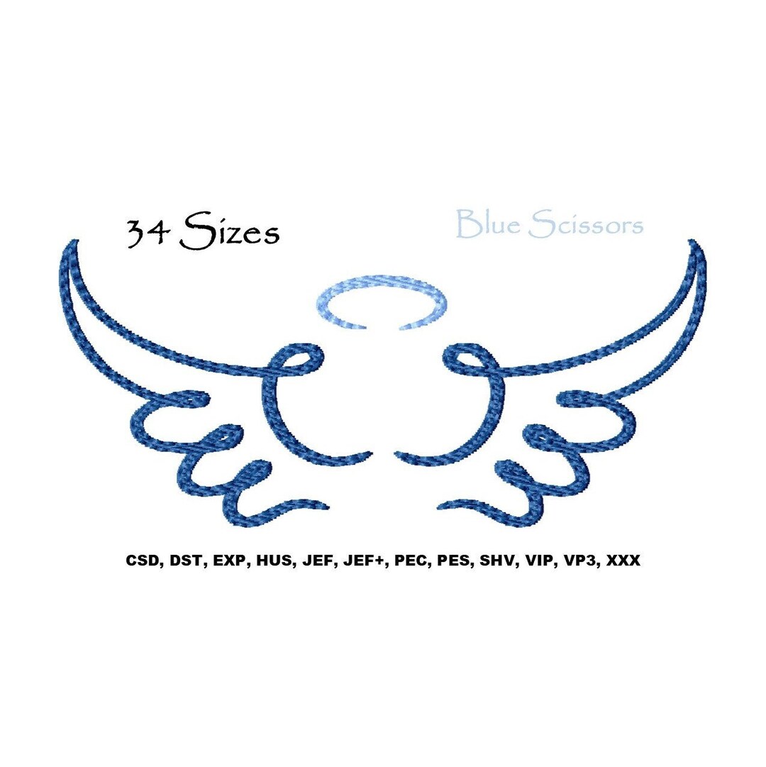 Angel Wings With Halo Embroidery Design, Angel Wings Embroidery Design ...