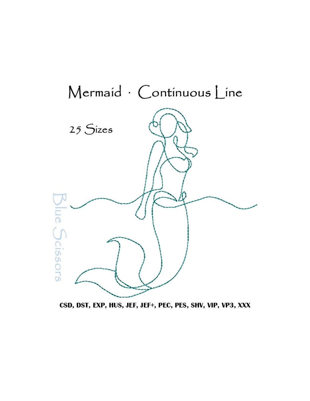 Mermaid Embroidery Design Continuous Line Embroidery Design - Etsy