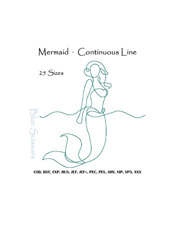 Mermaid Embroidery Design Continuous Line Embroidery Design | Etsy