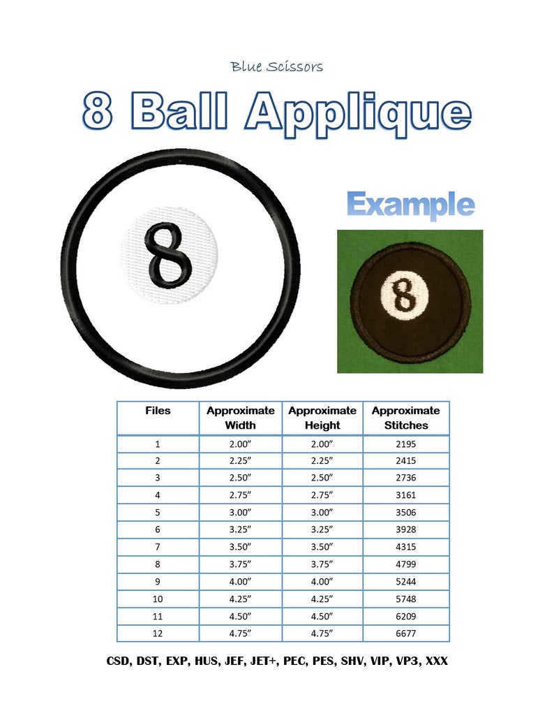 8 Ball Applique Embroidery Design Eight Ball Embroidery - Etsy
