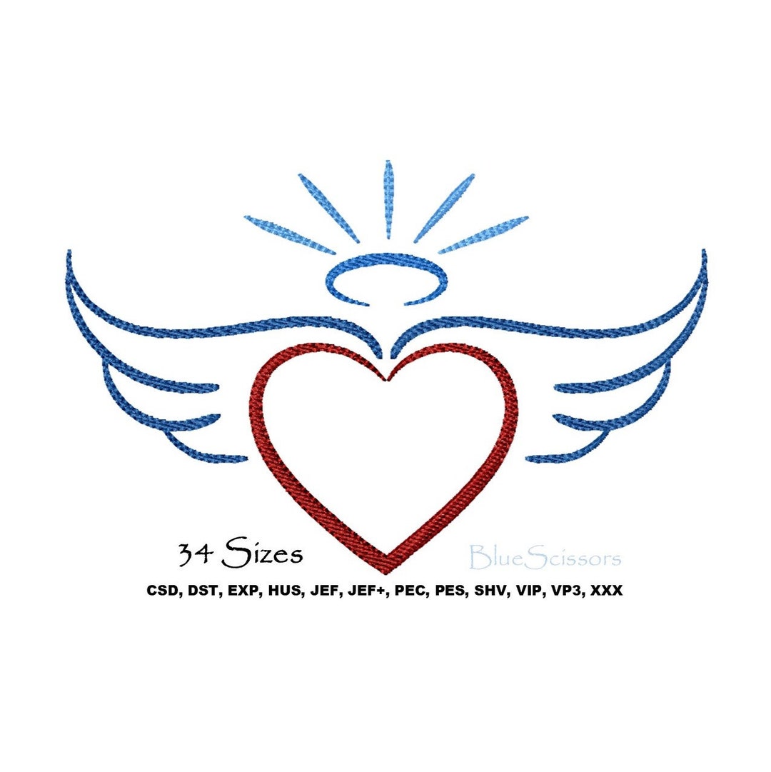 Angel Wing Heart Embroidery Design (machine Embroidery File) - Etsy