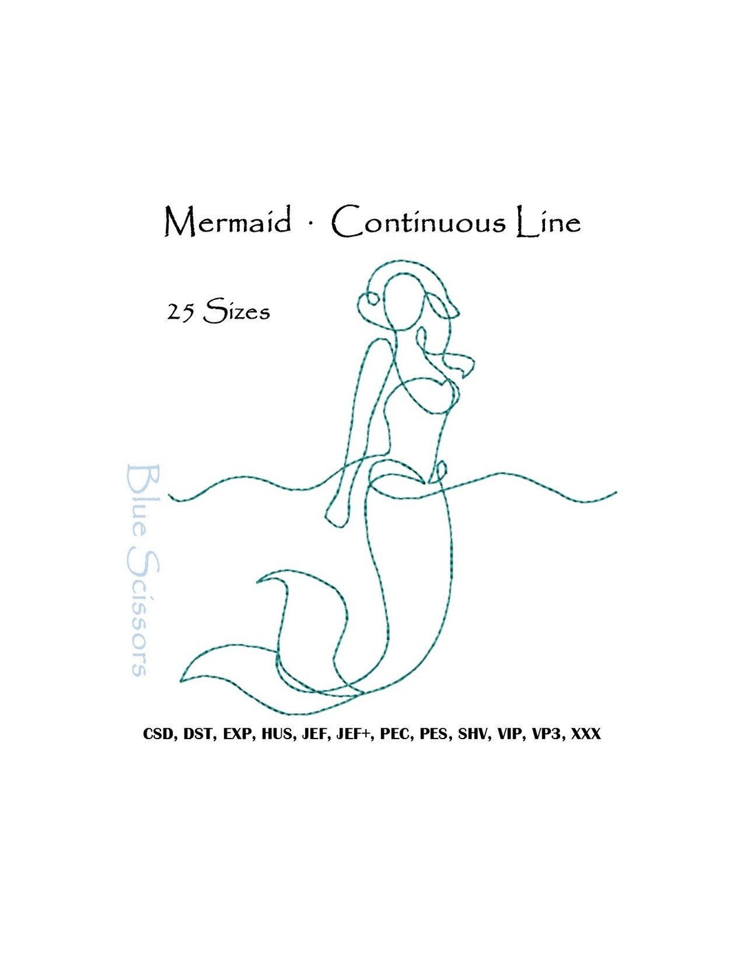 Mermaid Embroidery Design, Continuous Line Embroidery Design, Mermaid ...