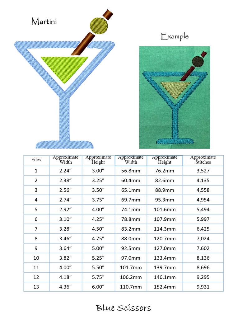 Martini Embroidery Design Martini Drink Solid Fill Embroidery - Etsy