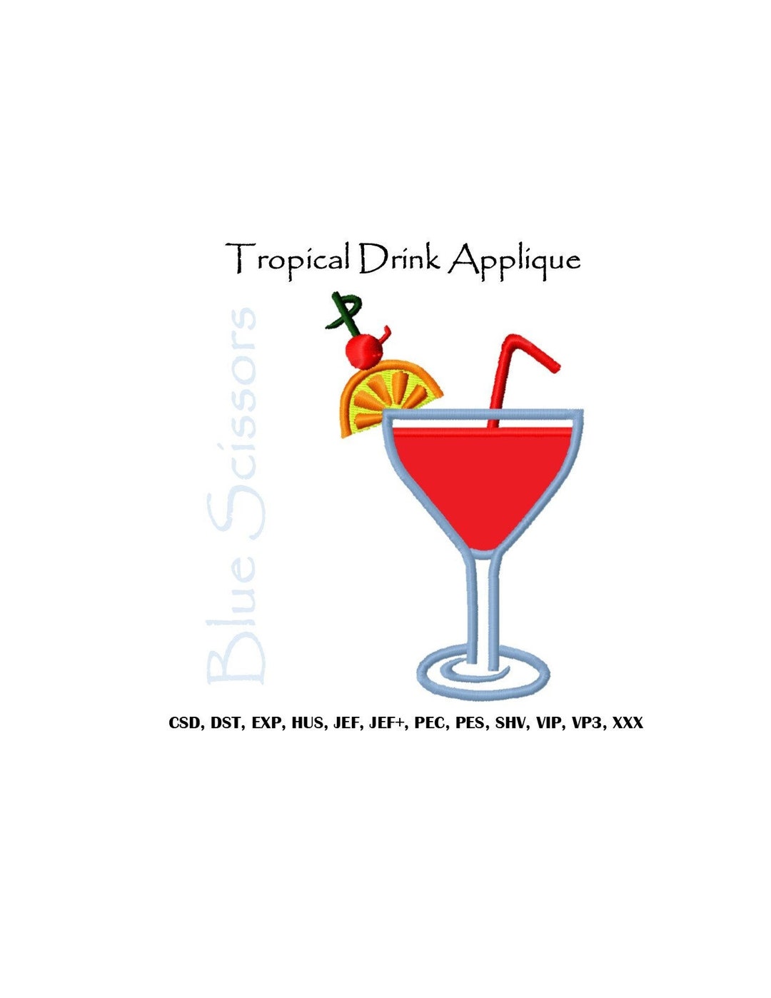 Tropical Drink Embroidery Design, Tropical Drink Applique Embroidery ...