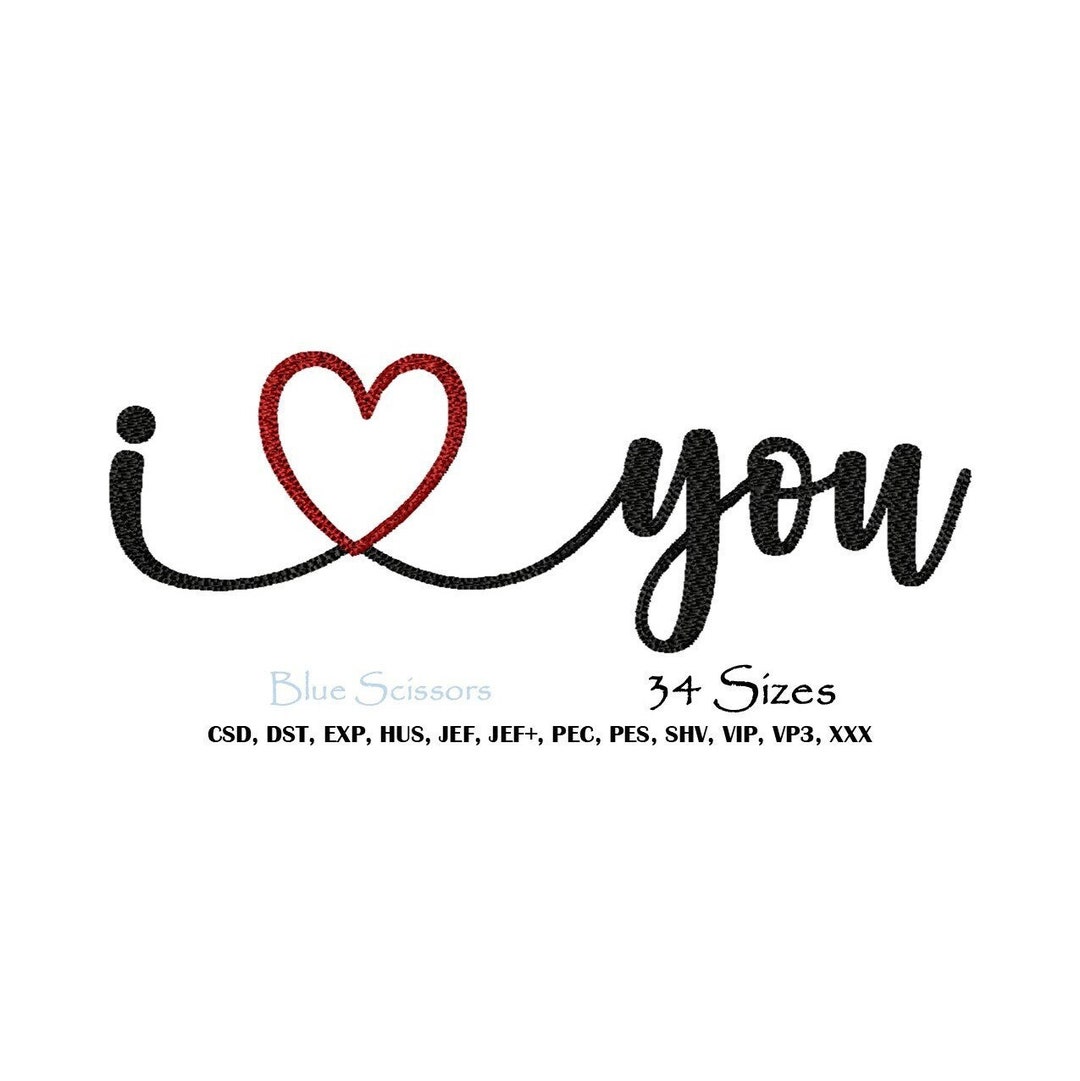 I Love You Embroidery Design, I Love You Design, Love Embroidery Design ...