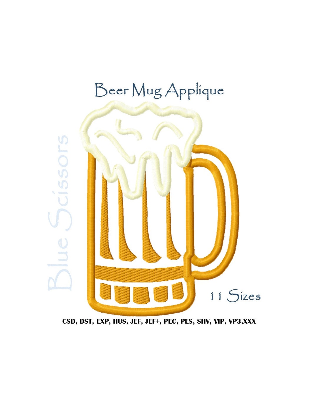 Beer Mug Applique Embroidery Design, Beer Mug Embroidery Design, Beer ...