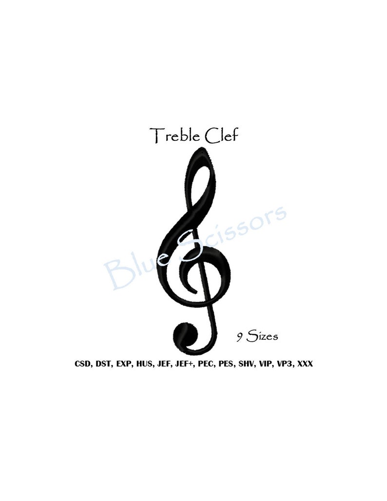 Treble Clef Embroidery Design Music Embroidery Design - Etsy