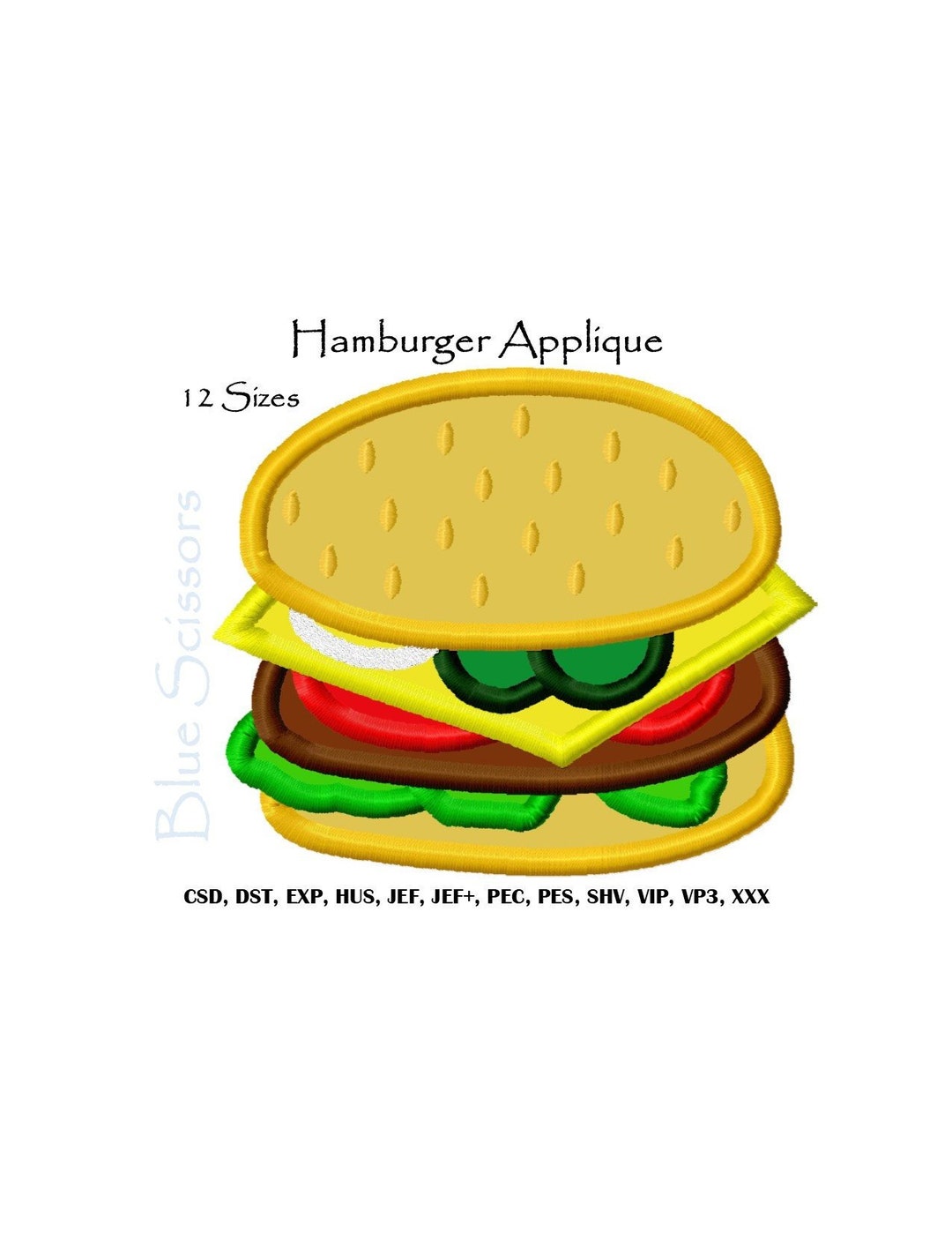 Hamburger Applique Embroidery Design, Applique Hamburger Embroidery ...