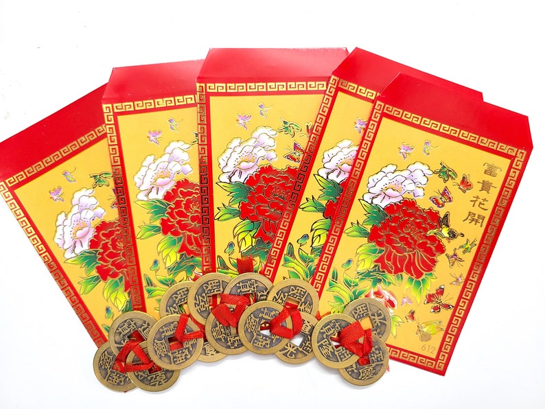 Set of 5 Feng Shui 3-coins Red Envelopes Activate Income - Etsy