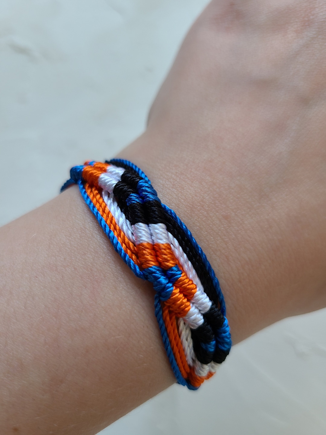 Handmade Waxed Thread Waterproof Adjustable Bracelet | Blue Orange ...