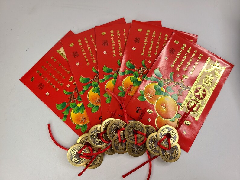 Set of 5 Feng Shui 3-coins Red Envelopes Activate Income - Etsy