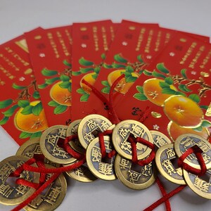 Set of 5 Feng Shui 3-coins Red Envelopes Activate Income Feng Shui ...