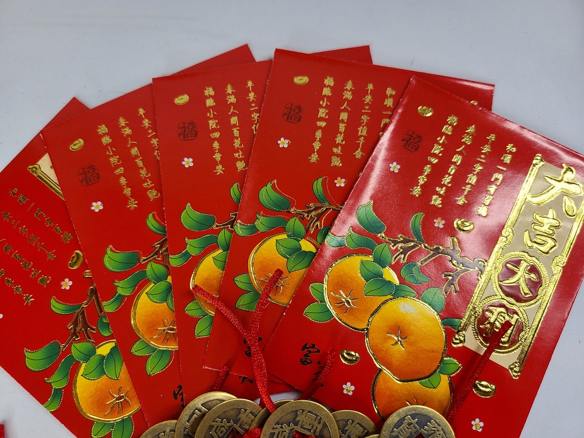 Set of 5 Feng Shui 3-coins Red Envelopes Activate Income - Etsy