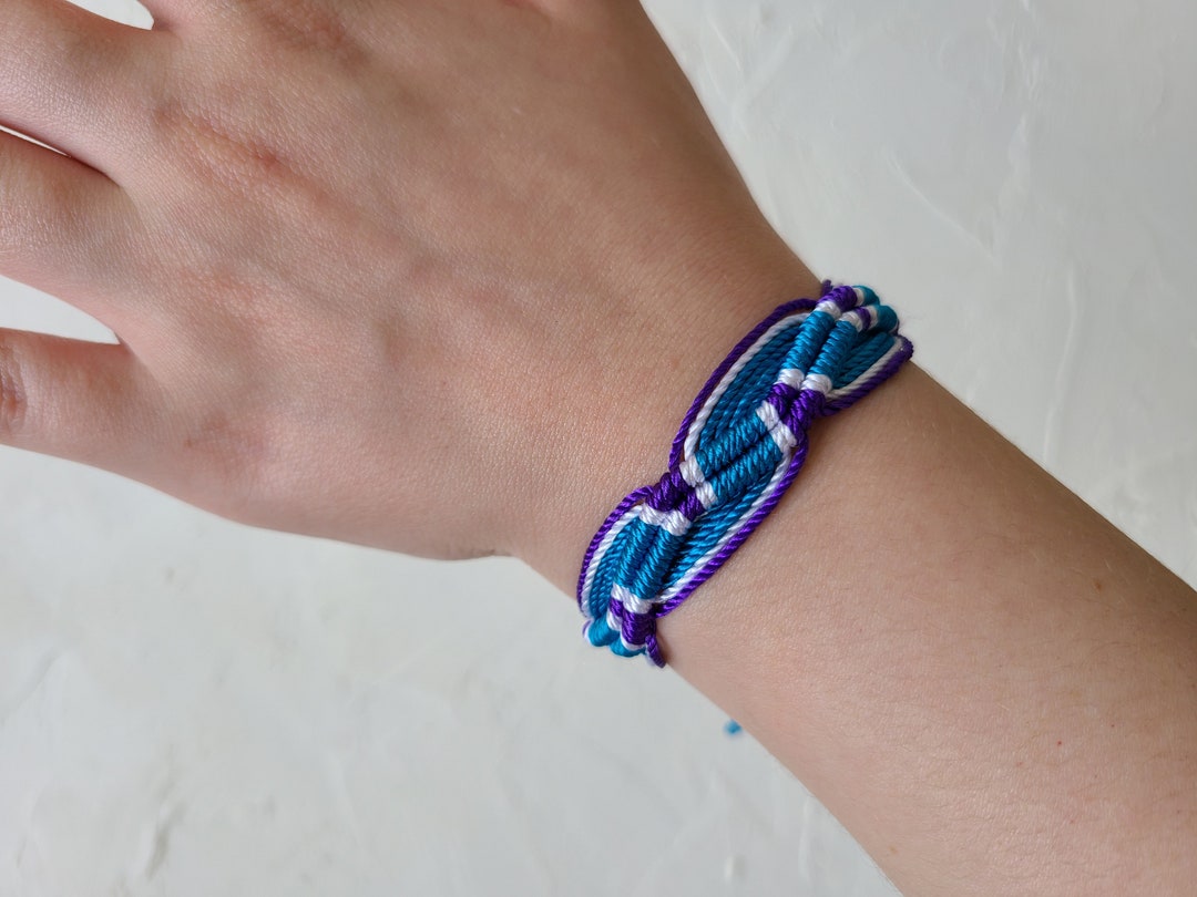 Handmade Waxed Thread Waterproof Adjustable Bracelet | Blue White Surf ...