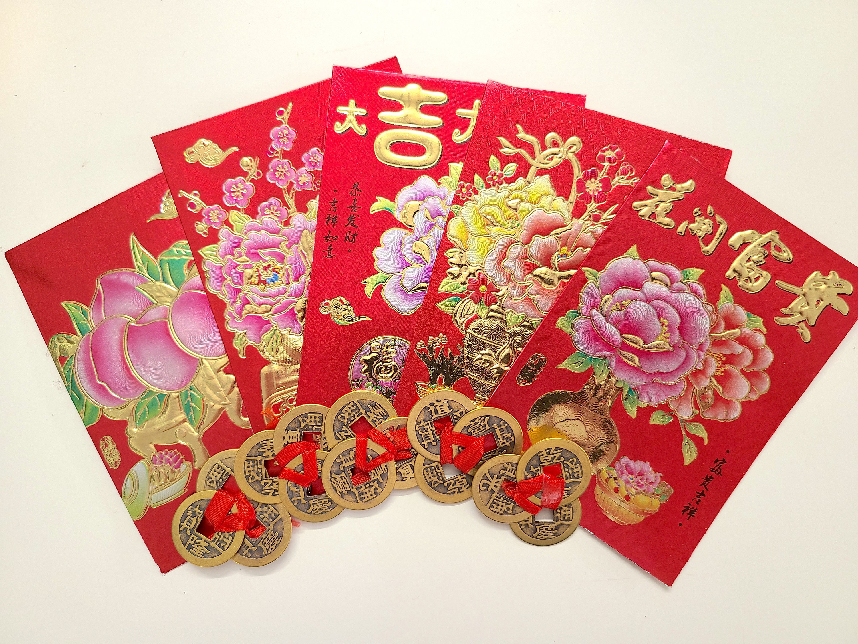 Set of 5 Feng Shui 3-coins Red Envelopes Activate Income - Etsy