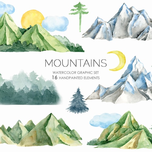 Landscape Clipart Watercolor Mountain Forest Clip Art - Etsy