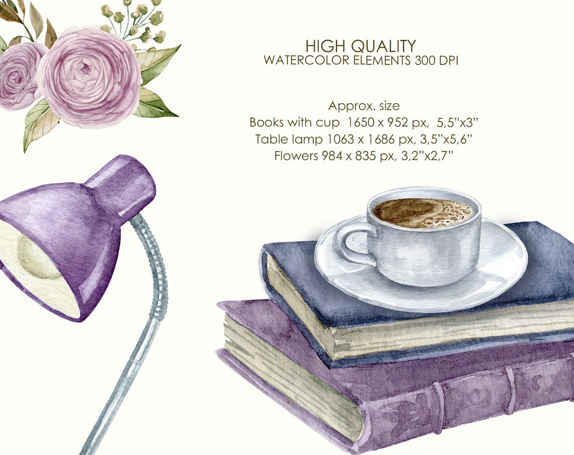 Watercolor Vintage Books Clipart. Reading Clipart. Stack of - Etsy