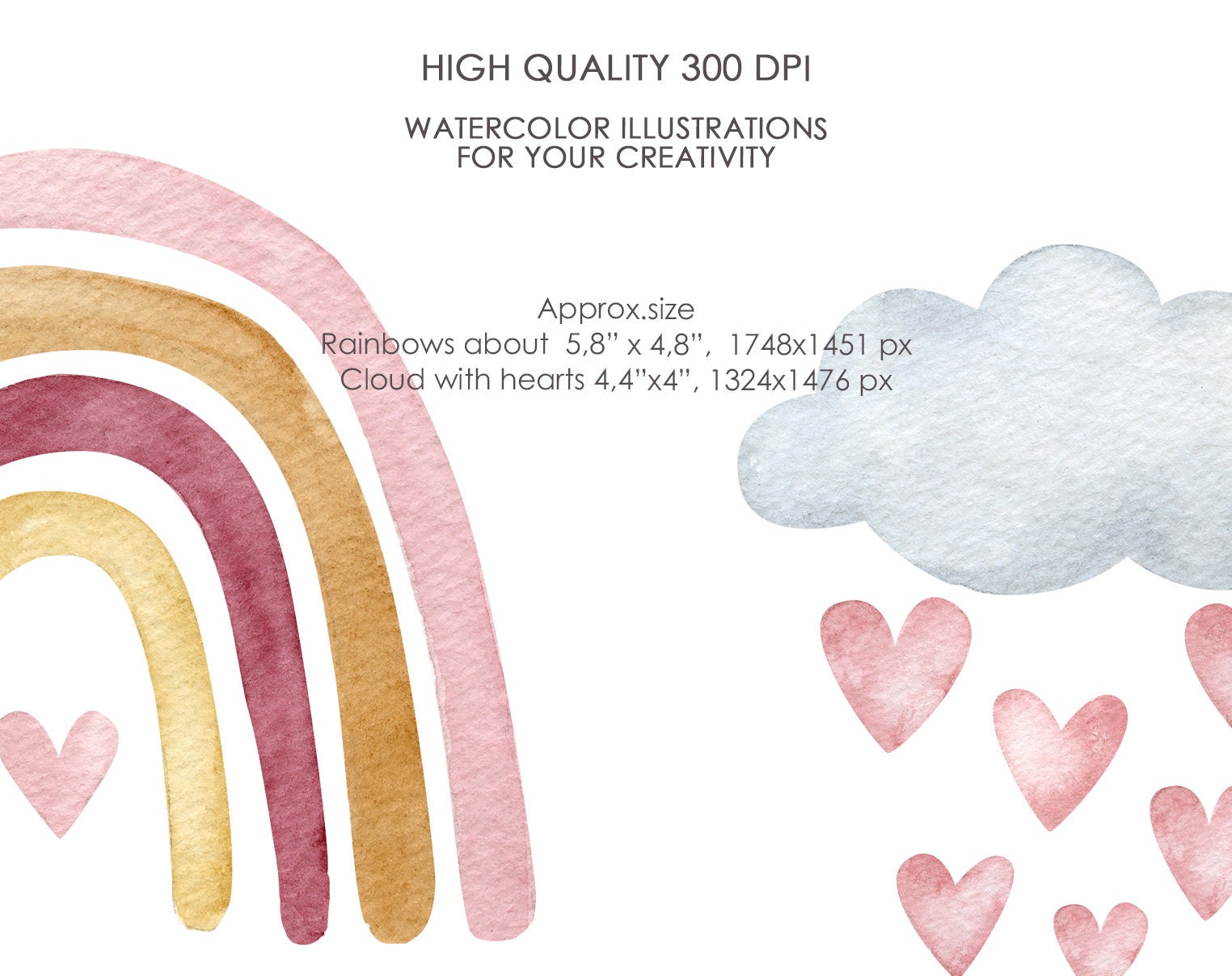 Watercolor Boho Rainbow Clipart. Muted Rainbow Hand Drawn Illustrations ...
