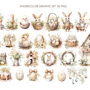 Watercolor Easter Clipart. Country Easter Clipart. Easter Basket ...