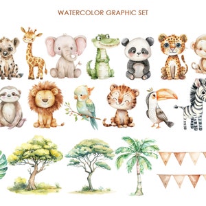 Watercolro Safari Animals Clipart. Safari Nursery Clipart. Safari Baby ...
