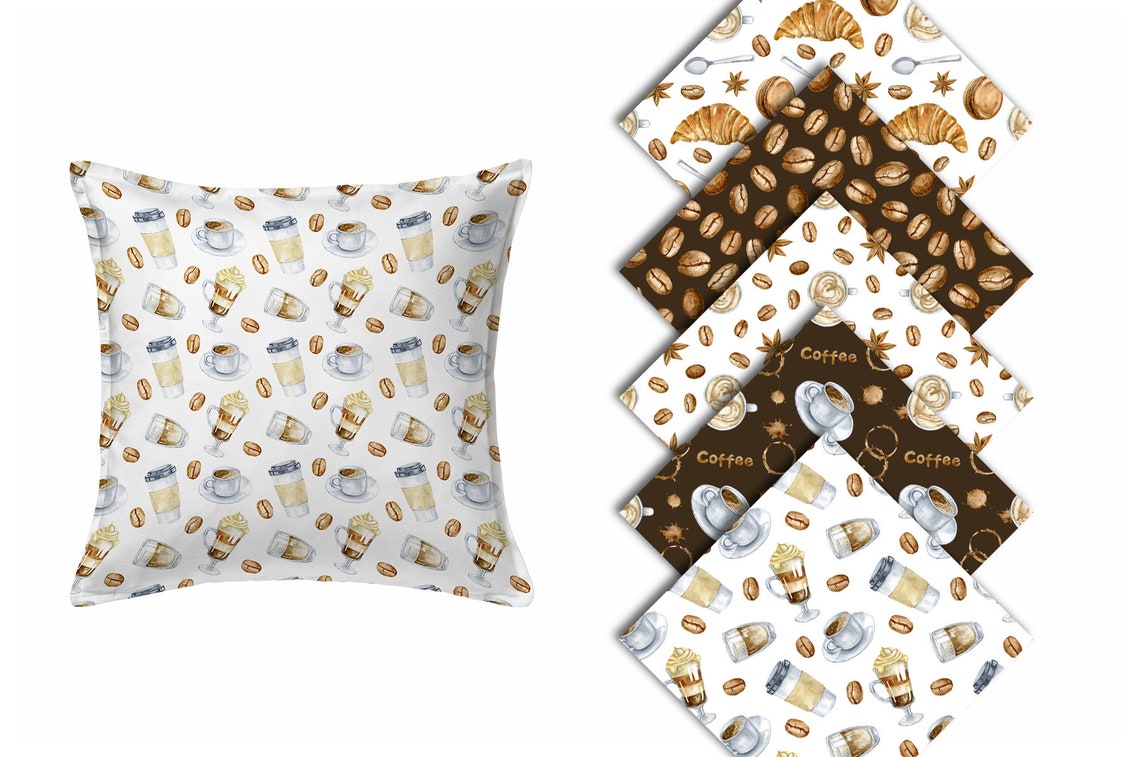 Watercolor Coffee Digital Paper Set-coffee Seamless Pattern - Etsy