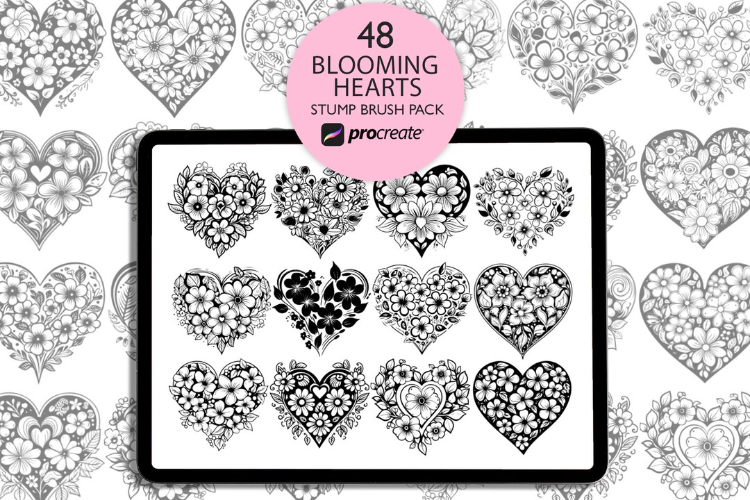 Hearts Procreate Stamps. Blooming Hearts Brush Bundle. Flowering Heart ...