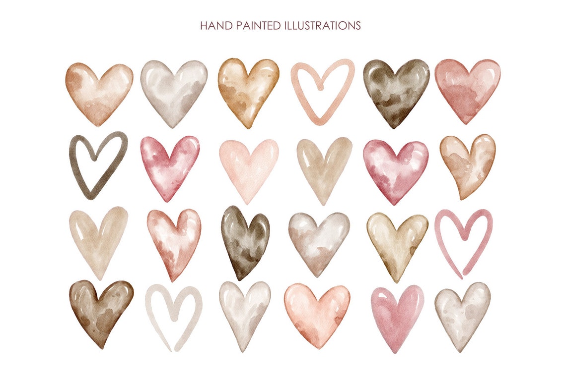 Watercolor Hearts Clipart. Valentine's Day Clipart. Boho - Etsy