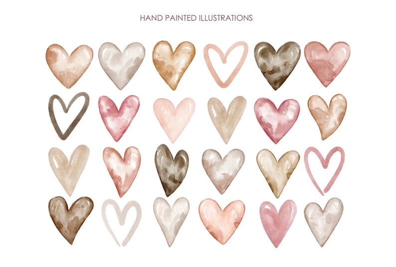 Watercolor Hearts Clipart. Valentine's Day Clipart. Boho - Etsy