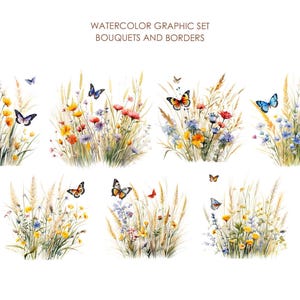 Boho Wild Flowers Clipart. Wildflowers and Butterflies. Wildflower ...