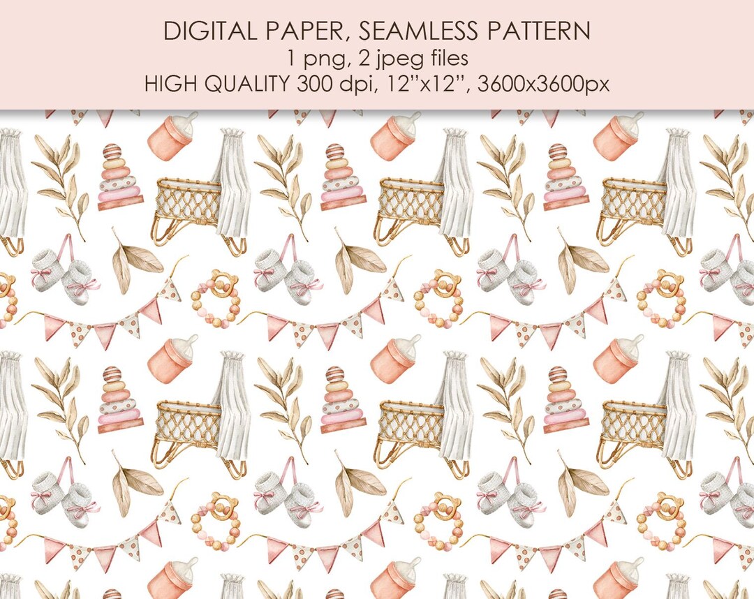 Nursery Pink Digital Paper. Baby Girl Clipart. Baby Girl Seamless ...