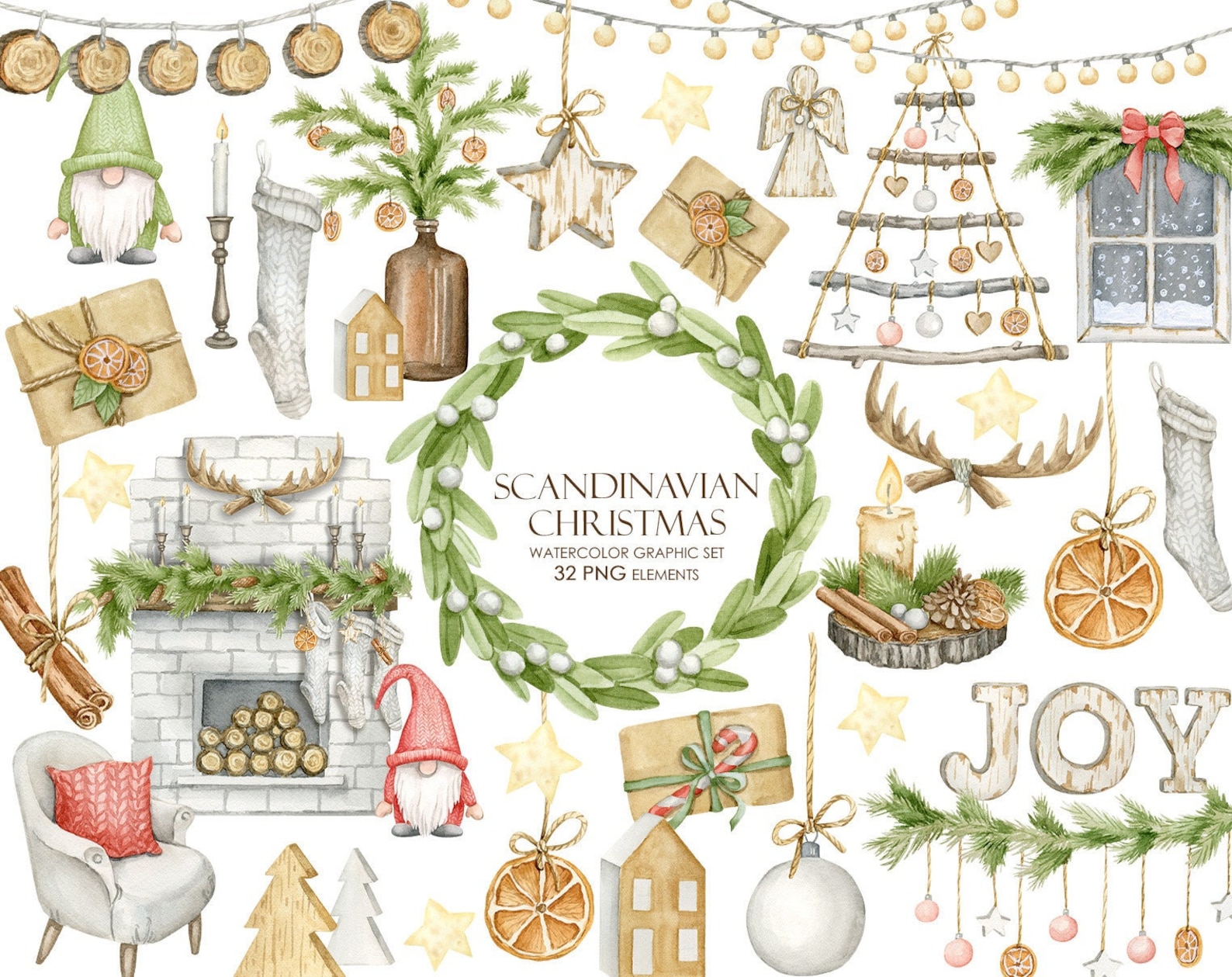 Watercolor Rustic Christmas Clipart. New Year Clipart. | Etsy