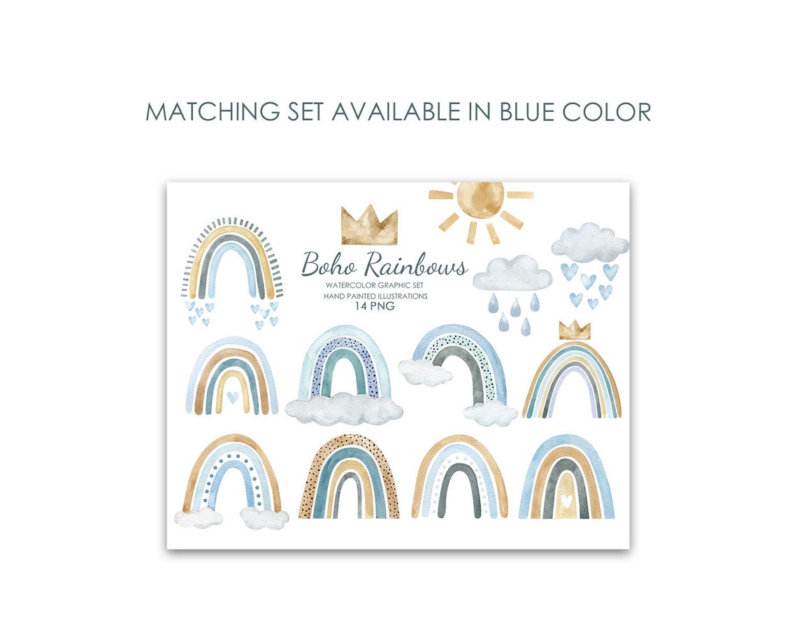 Watercolor Boho Rainbow Clipart. Muted Rainbow Hand Drawn - Etsy