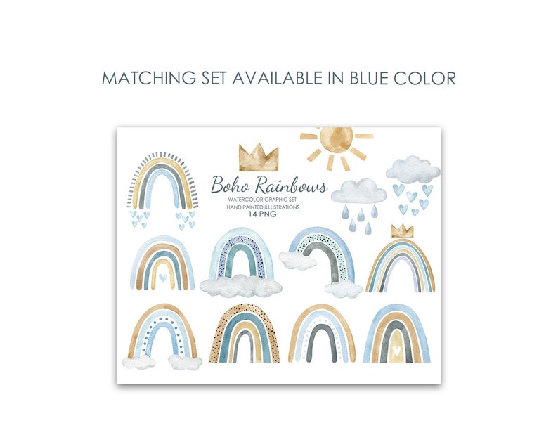 Watercolor Boho Rainbow Clipart. Muted Rainbow Hand Drawn Illustrations ...