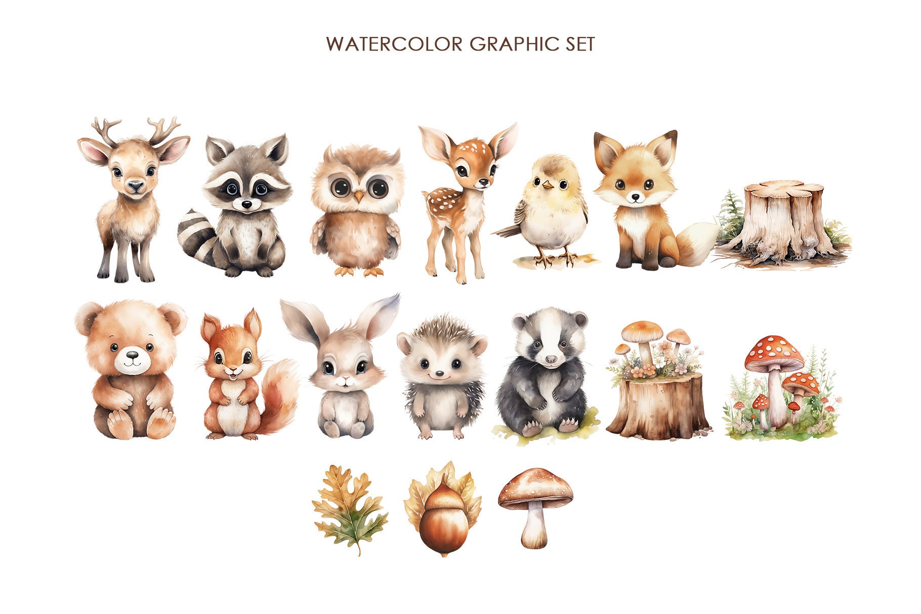 Watercolor Cute Woodland Animals Clipart. Forest Animals PNG. Woodland ...