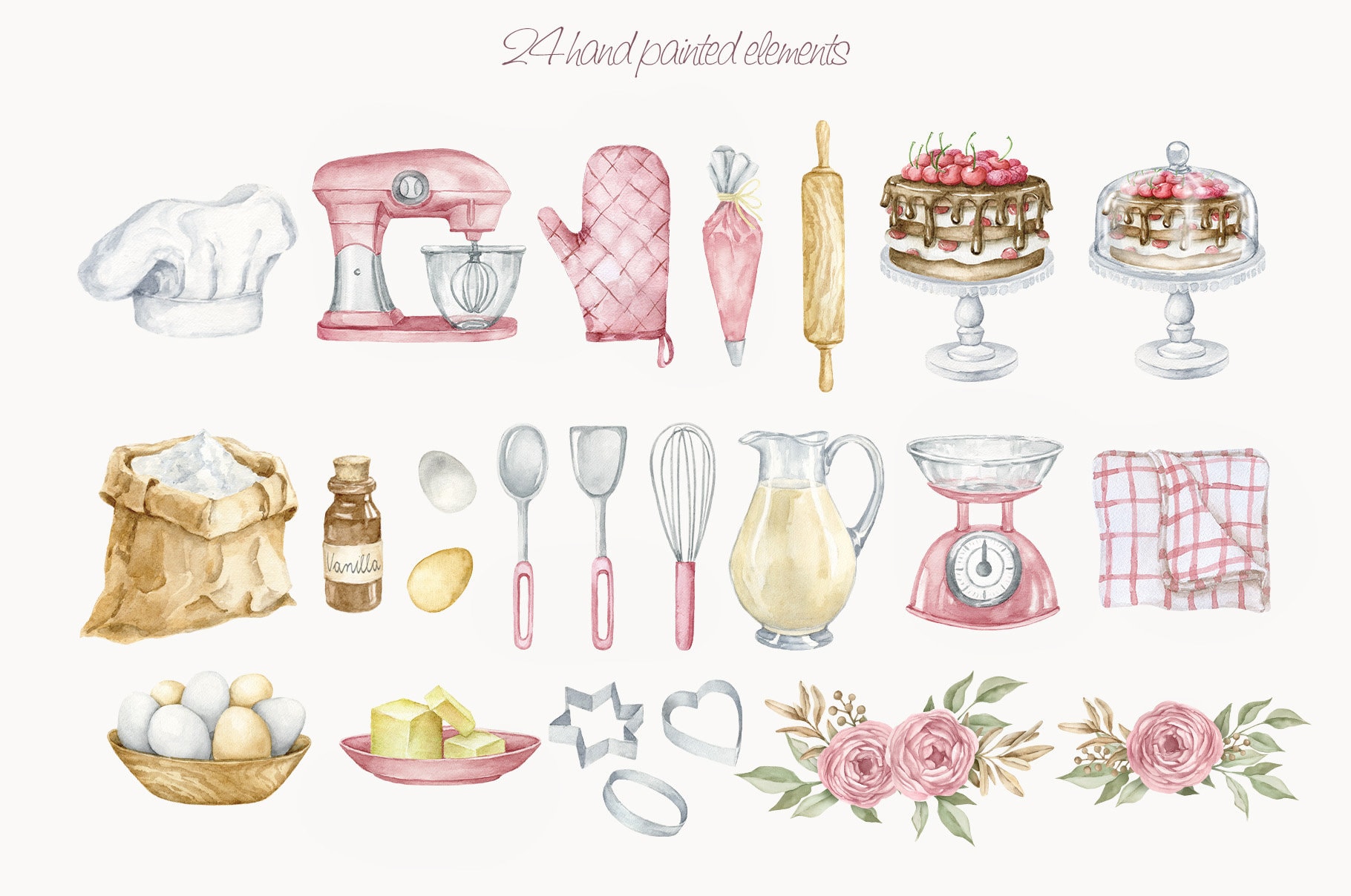 Watercolor Bakery Clipart. Watercolor Hand Drawn Baking - Etsy UK