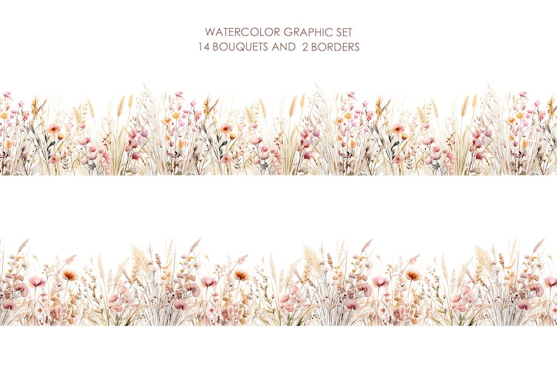 Boho Wild Flowers Clipart. Watercolor Wild Flowers. Wildflower Meadow ...