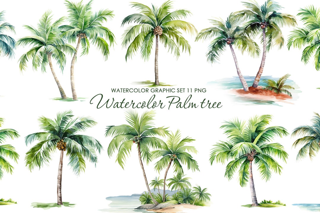 Watercolor Palm Tree Clipart. Palm Trees Beach Tropics. Palm Prints ...