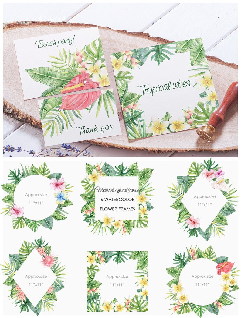 Watercolor Tropical Clip Art Tropical Floral Frame Clipart. | Etsy