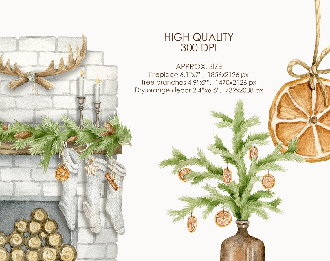 Watercolor Rustic Christmas Clipart. New Year Clipart. | Etsy