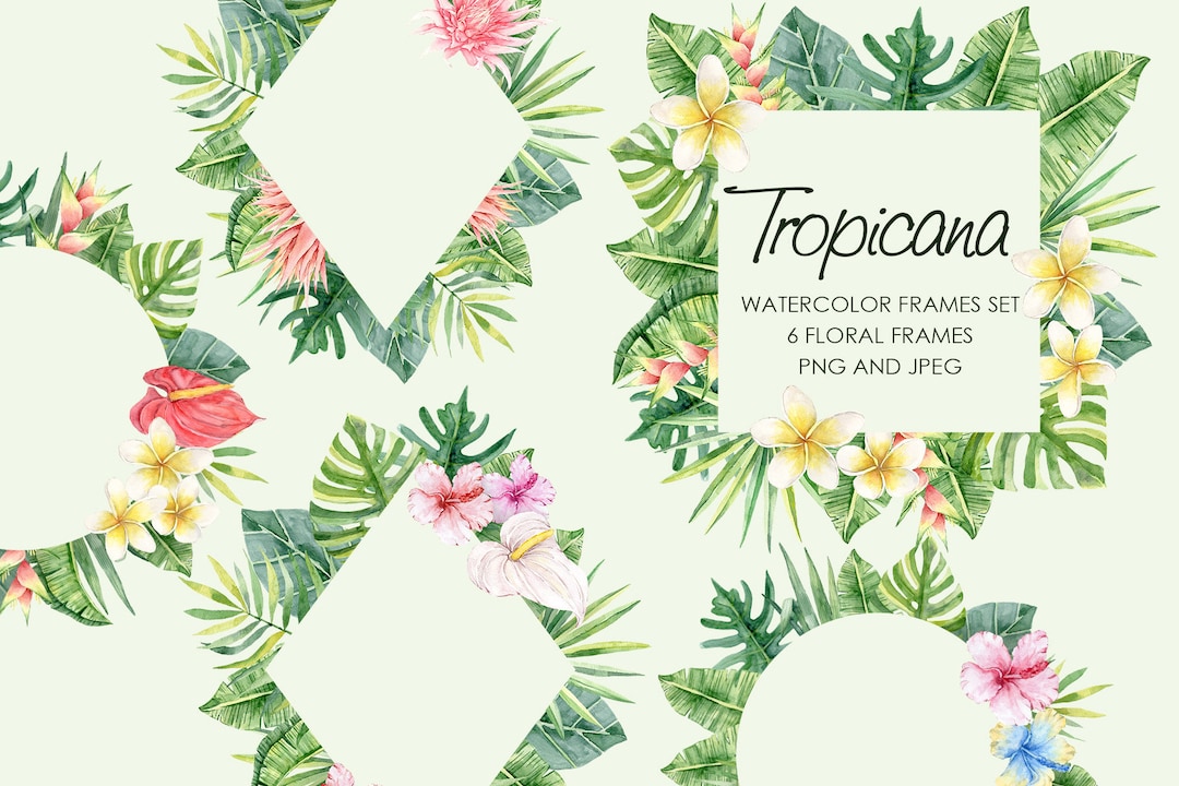 Watercolor Tropical Clip Art, Tropical Floral Frame Clipart. Palm ...