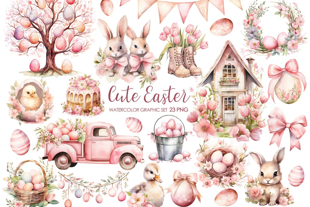 Watercolor Easter Clipart. Cute Easter Clipart. Kids Easter. Easter ...