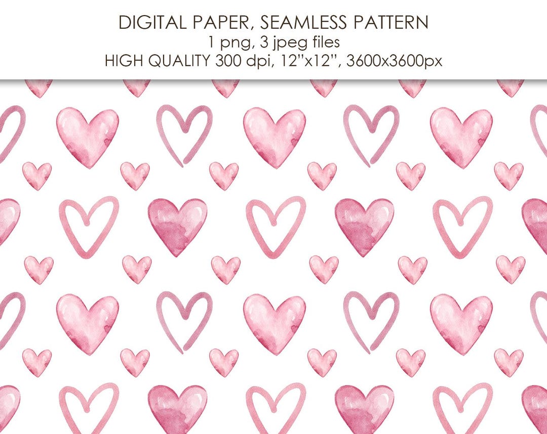 Watercolor Hearts Digital Paper Clipart, Valentine's Day Seamless ...