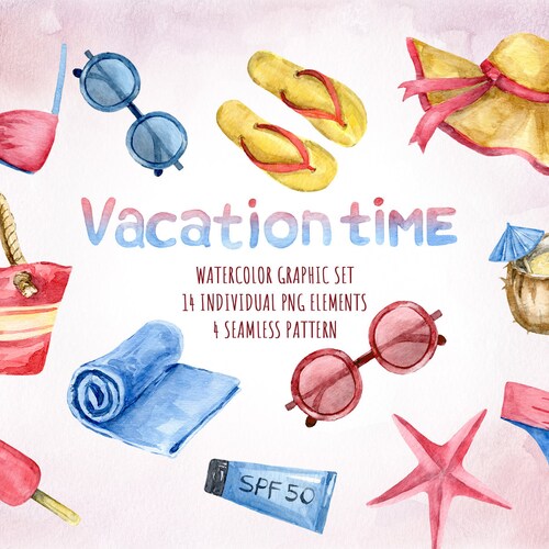 Watercolor Summer Beach Clipart. Summer Vacation PNG. Travel - Etsy