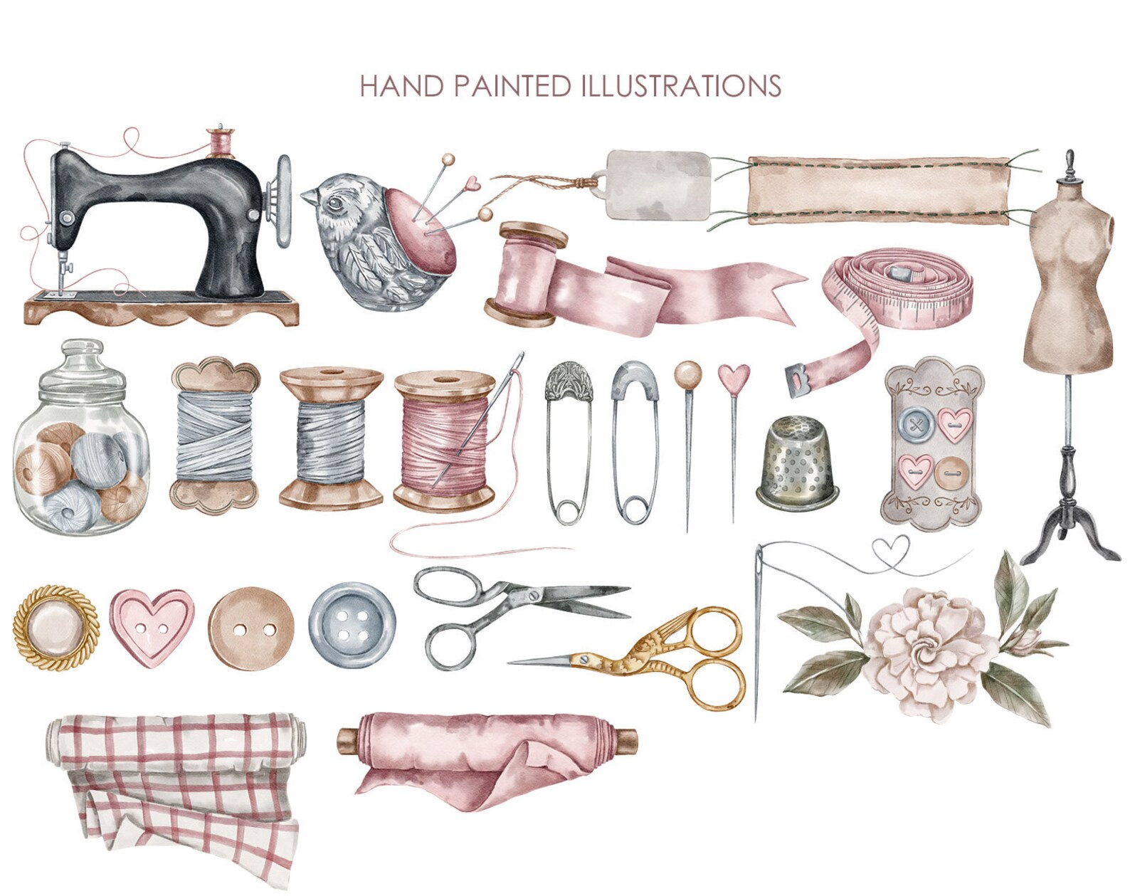 Watercolor Vintage Sewing Clipart. Seamstress Clipart. Sewing - Etsy