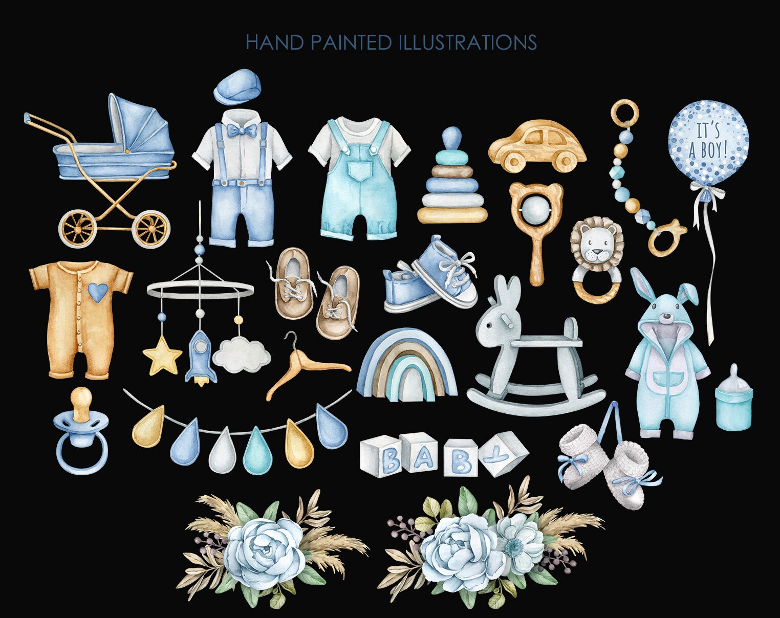 Watercolor Boho Nursery Clipart. Baby Boy Clipart. Baby Shower - Etsy