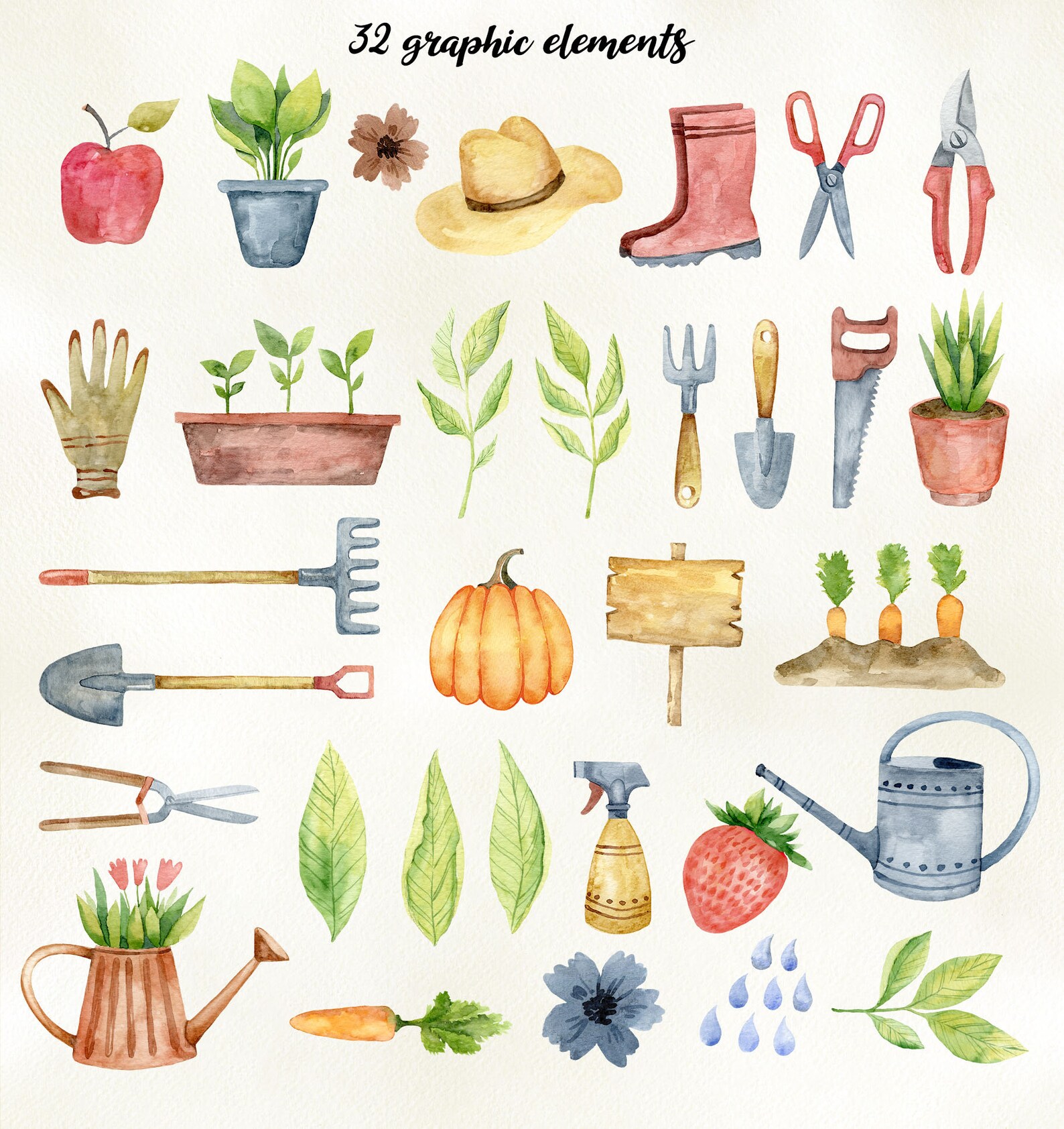 Watercolor Garden Clipart PNG. Watercolor Gardening Download - Etsy
