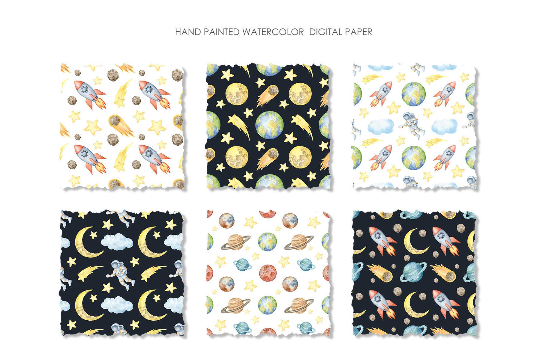 Watercolor celestial bodies and Space digital paper. Cute | Etsy