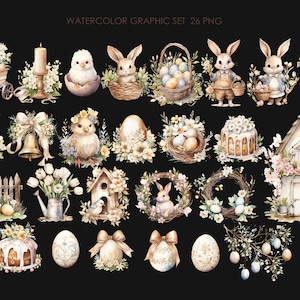 Watercolor Easter Clipart. Country Easter Clipart. Easter Basket ...