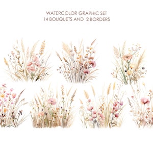 Boho Wild Flowers Clipart. Watercolor Wild Flowers. Wildflower Meadow ...
